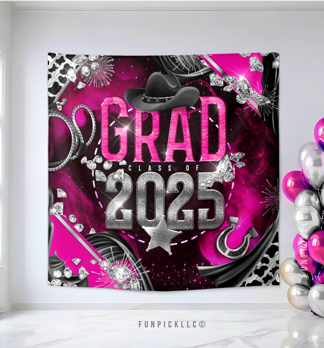 Cowgirl Graduation Polyester Banner | Cowboy Prom Send off Tapestry ...