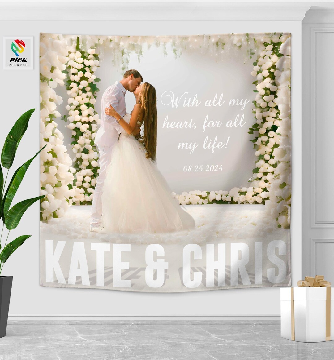 White Roses Wedding Backdrop: Personalized Photo Banner - Etsy