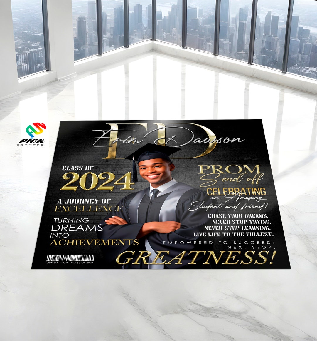 Black and Gold Magazine Floor Decal, Class of 2024 Floor Sticker, Prom ...