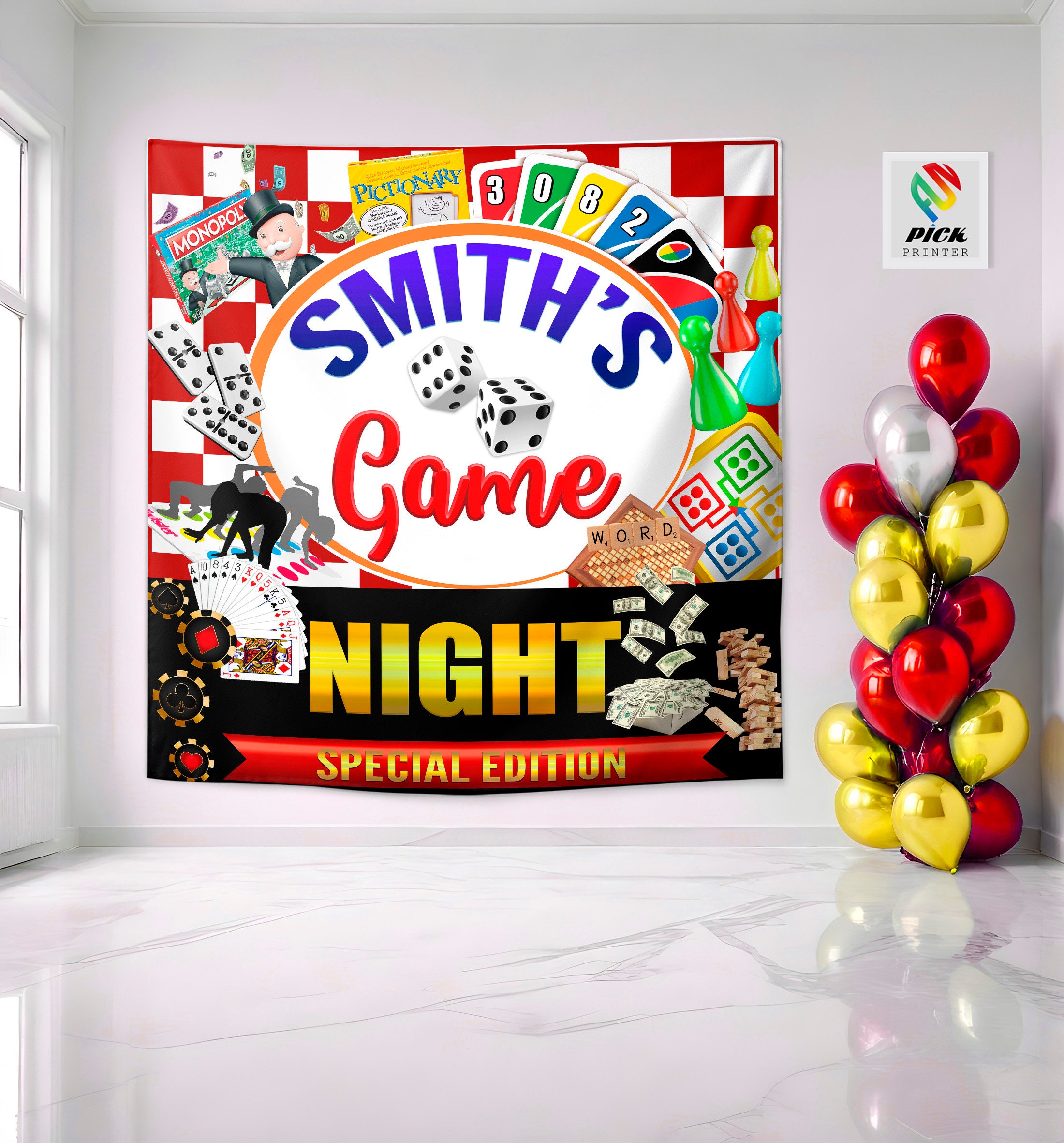 Game Night Party Backdrop Board Games Party Banner Tabletop Games Vinyl Banner Cards Game ...