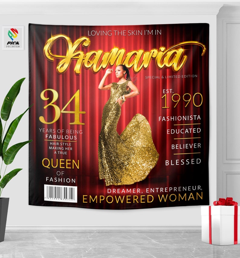 Magazine Cover Backdrop Red and Gold Banner Elegant Tapestry Custom ...