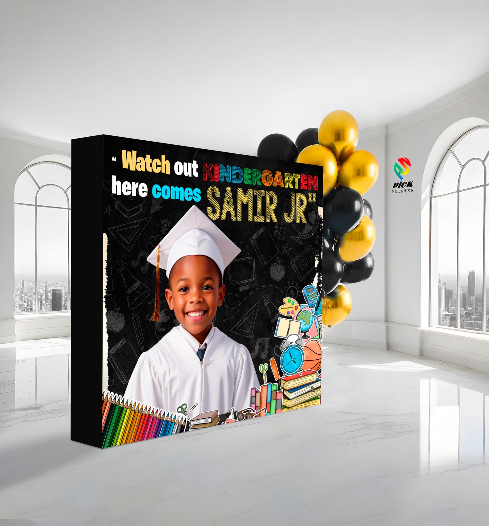 Kindergarten Graduation Polyester Banner, Cute Kids Prom Fabric Banner ...