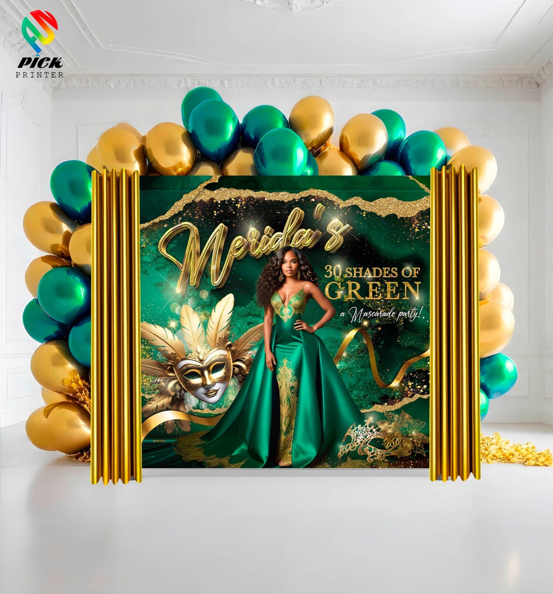 Emerald Green Masquerade Party Backdrop: Agate Marble Banner - Etsy