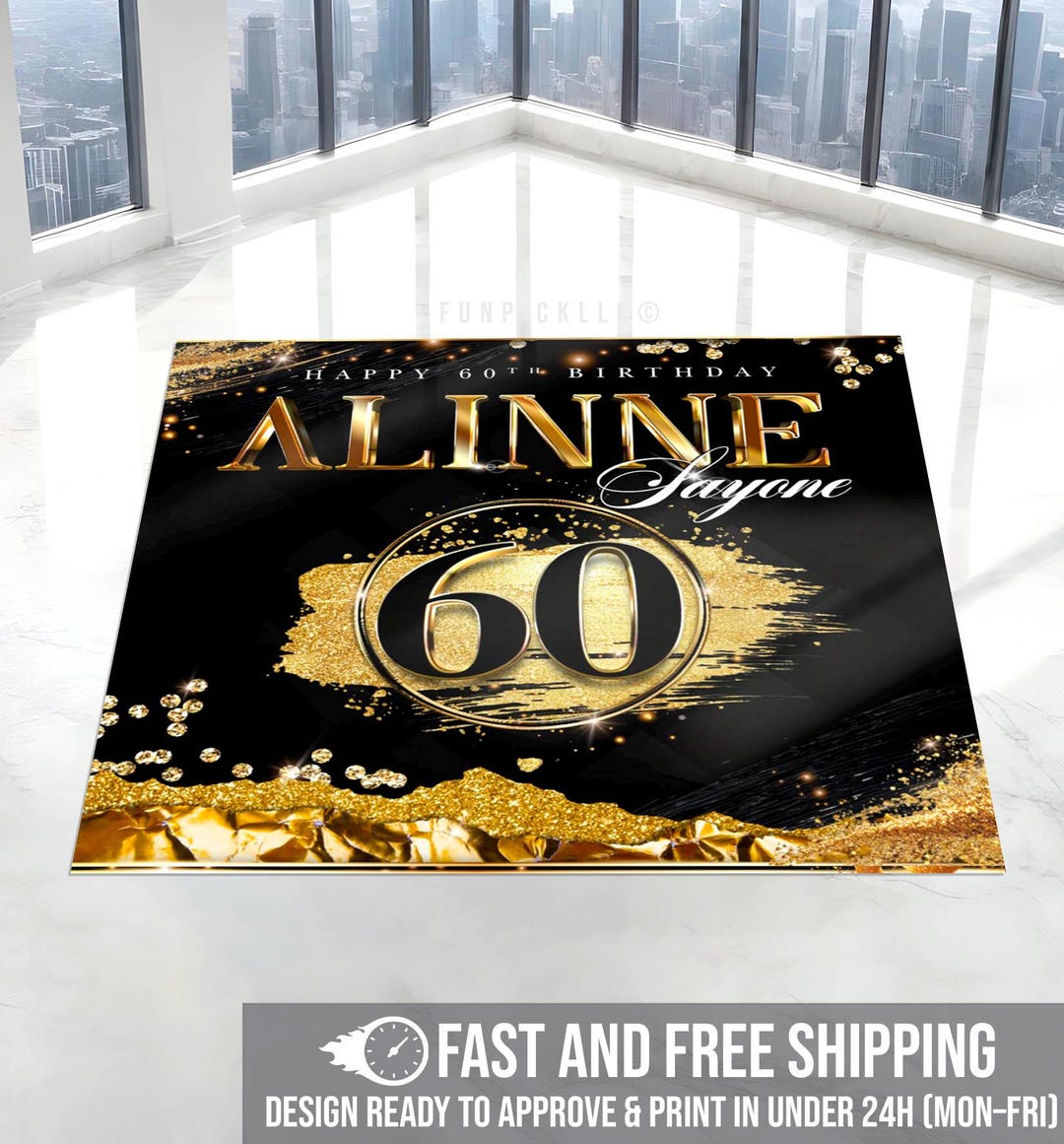 Removable Floor Decal: Black Gold Custom 50th Birthday Event Sticker ...