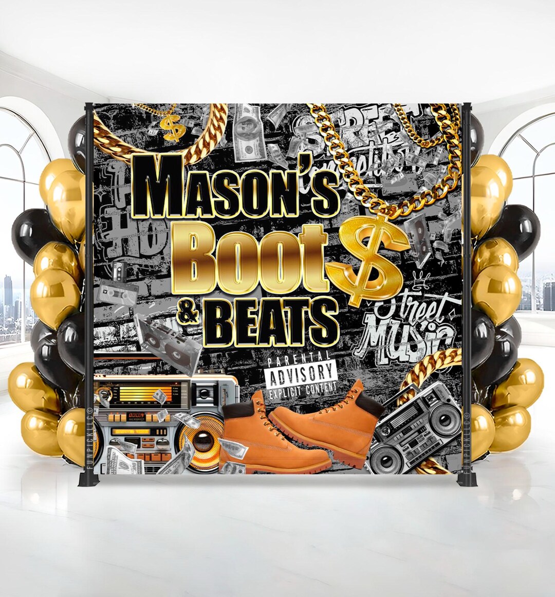 Vinyl Boots and Beats Backdrop: 90s Hip Hop Graffiti Birthday Banner ...