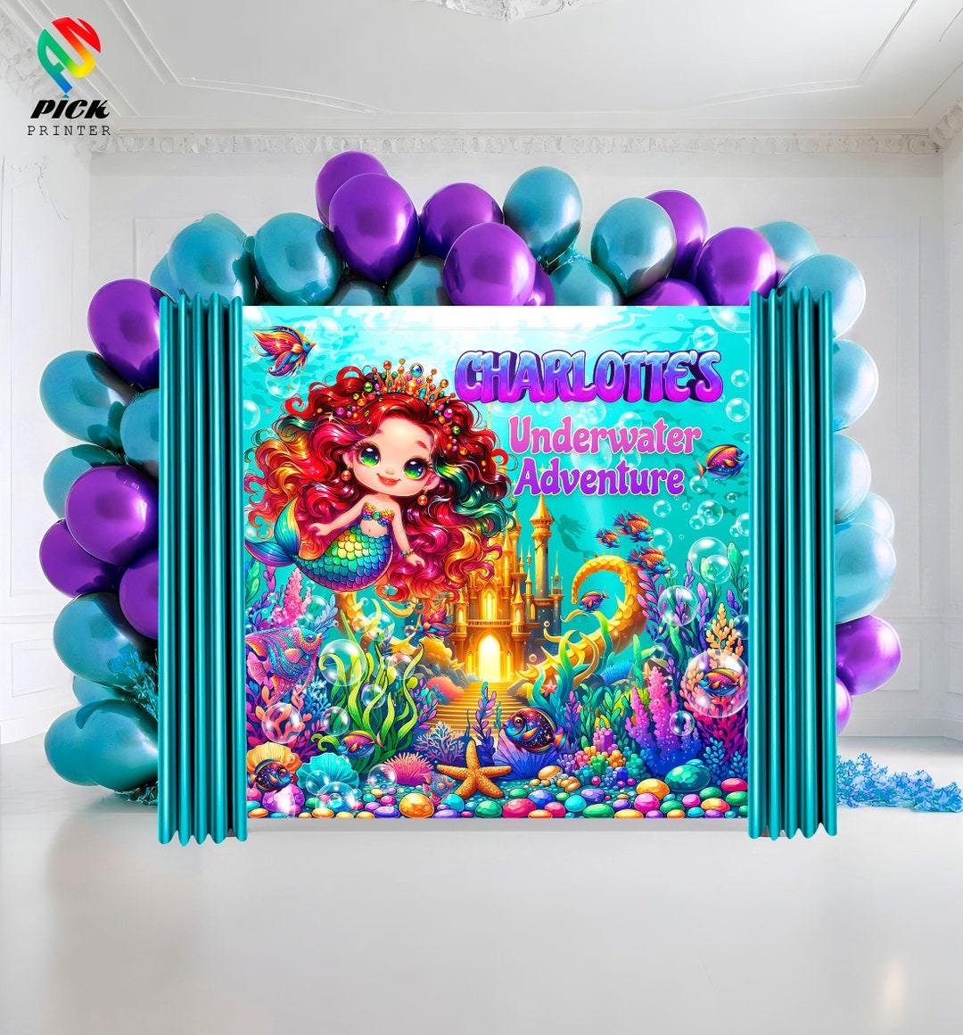 Little Mermaid Backdrop, Under the Sea Banner, Rainbow Mermaid Wall ...