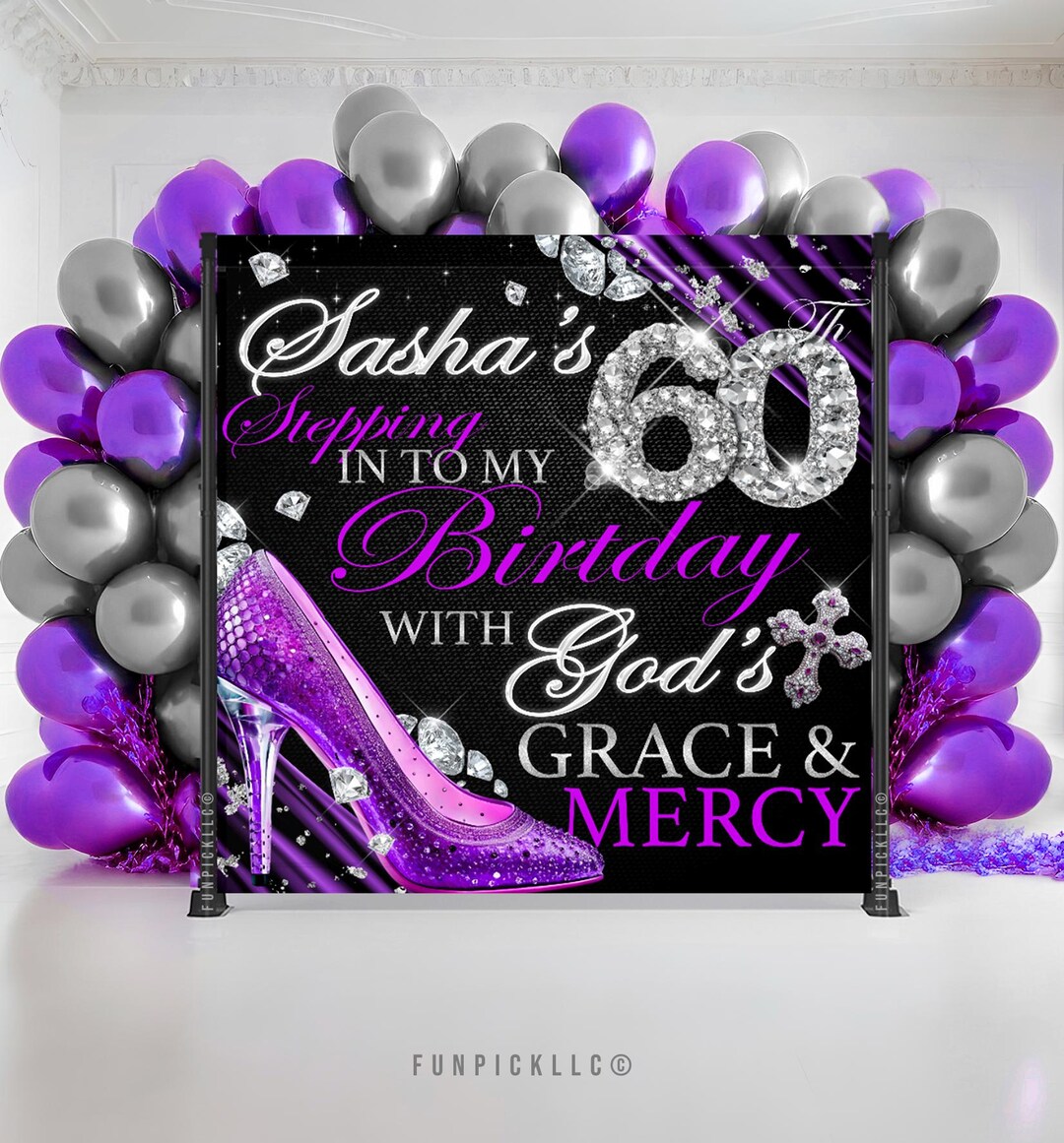 Purple and Silver Vinyl Birthday Backdrop: Elegant Glam Decor - Etsy