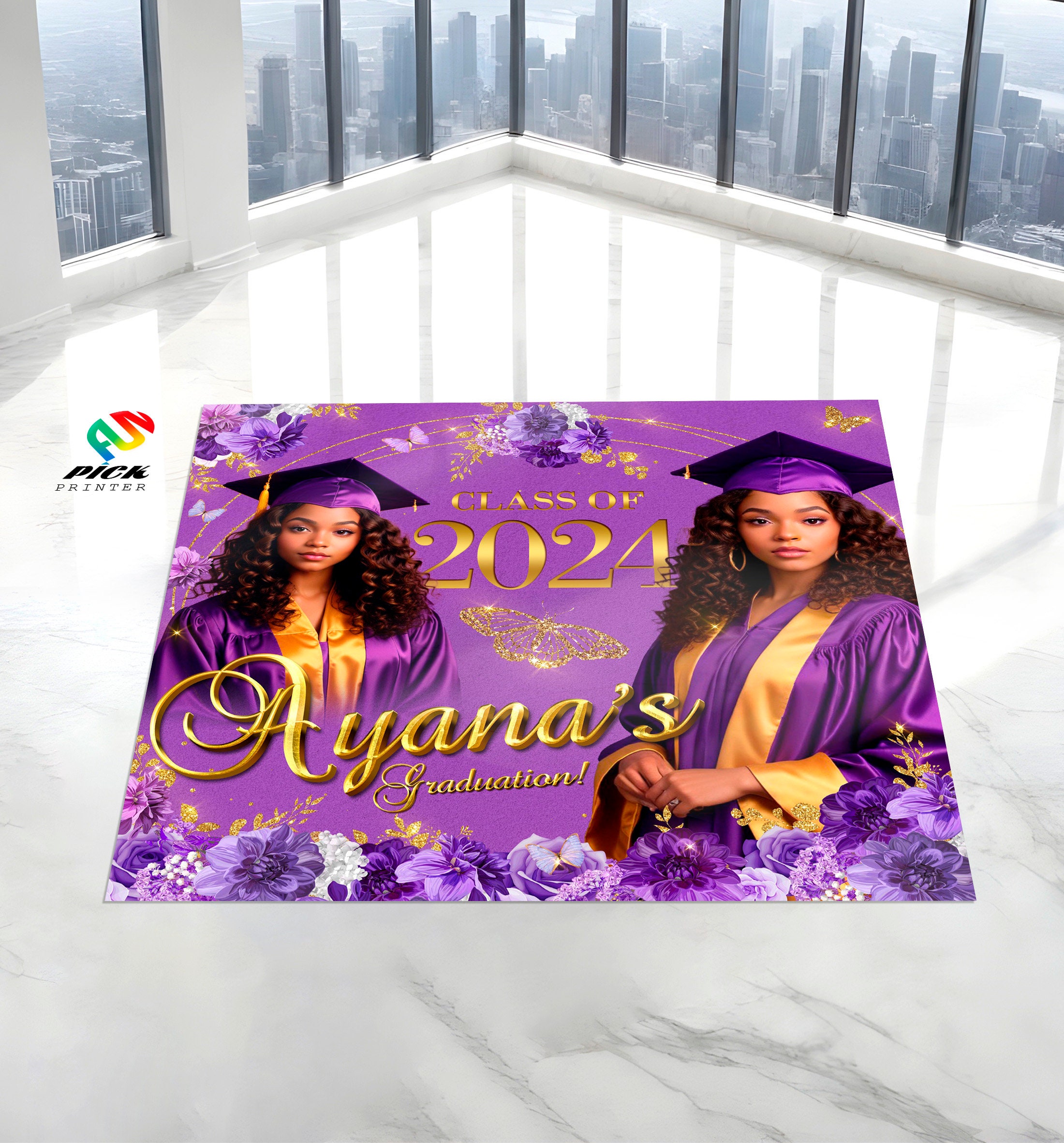 Purple and Gold Graduation Backdrop: Class of 2024 Vinyl Banner - Etsy