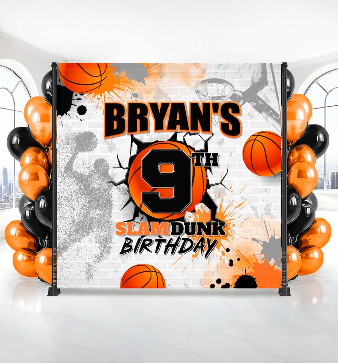 Vinyl Basketball Backdrop: Slam Dunk Orange Black Sports Birthday ...