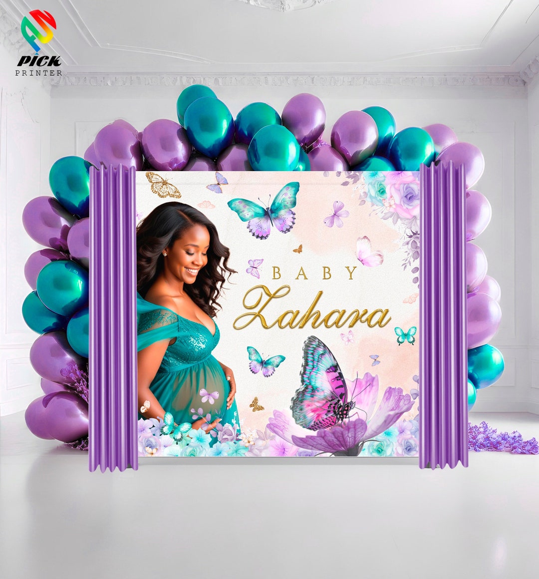 Purple Butterfly Baby Shower Backdrop: Custom Name Vinyl Banner - Etsy