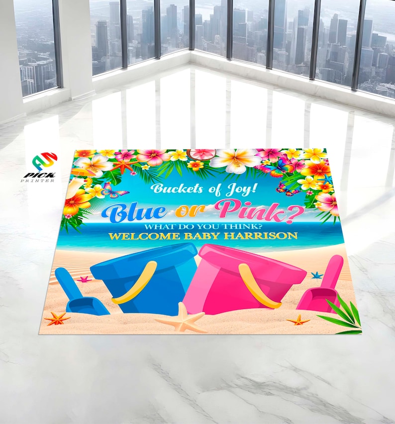 Beach Gender Reveal Tapestry, Tropical Sea Wall Decor, Sun Beach Fabric ...