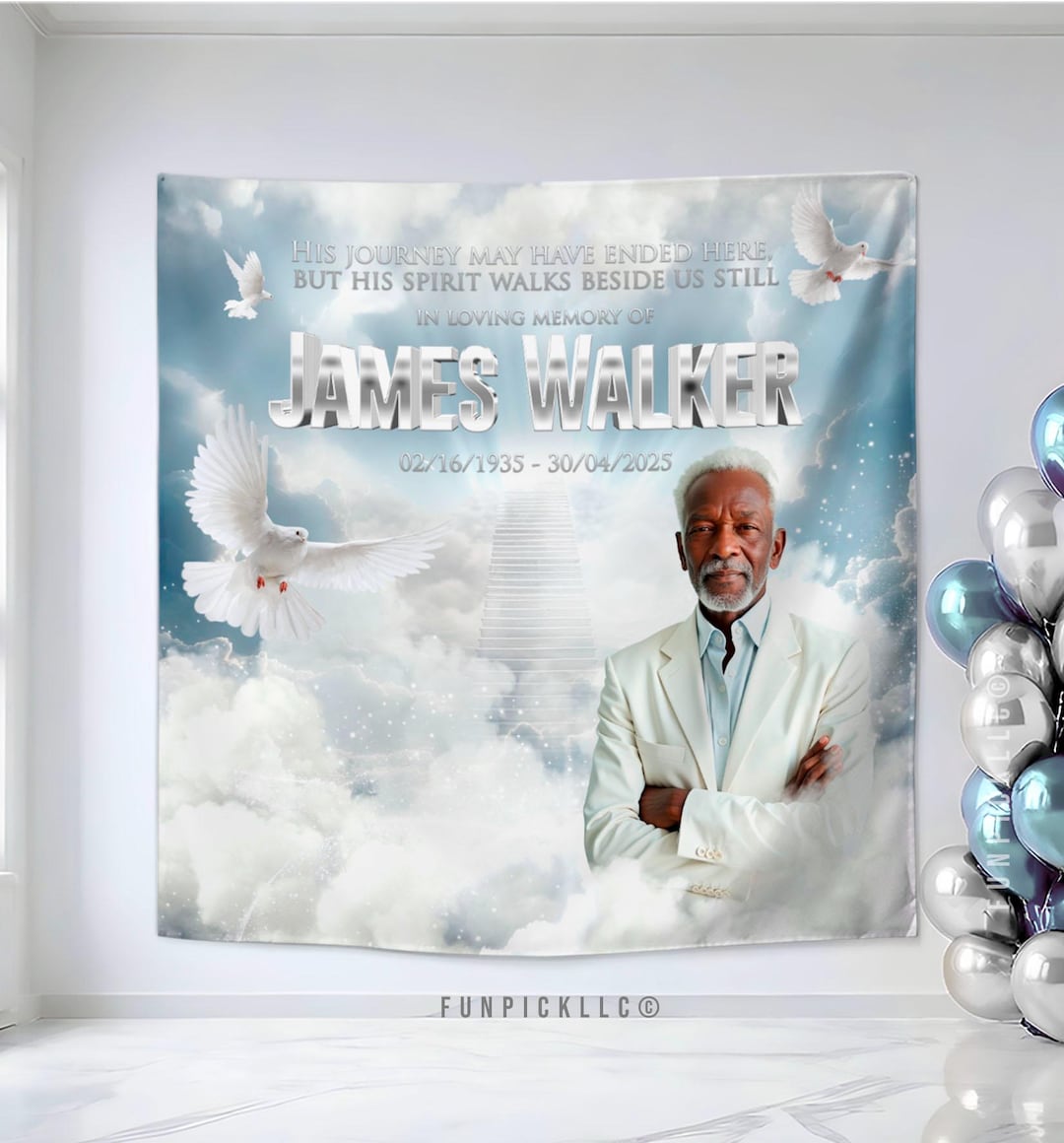 Blue Memorial Polyester Banner: Remembrance Tapestry, Custom Backdrop ...