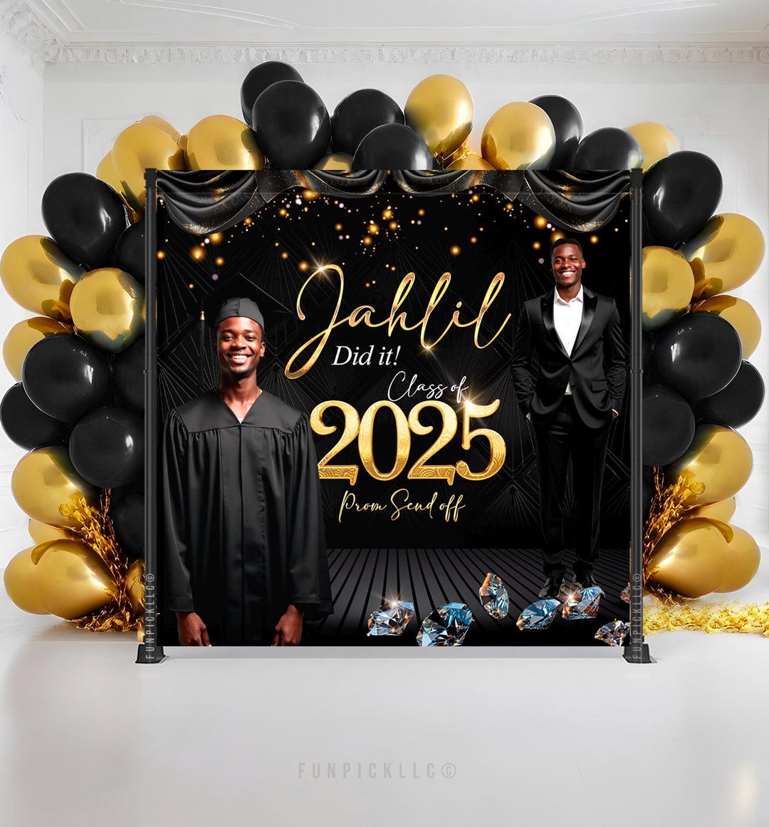 Black and Gold Graduation Vinyl Banner: Custom Backdrop - GRD35 - Etsy
