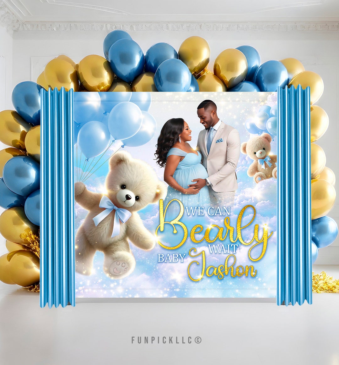 Blue Teddy Bear Baby Shower Vinyl Banner, It's a Boy Backdrop, Bear ...