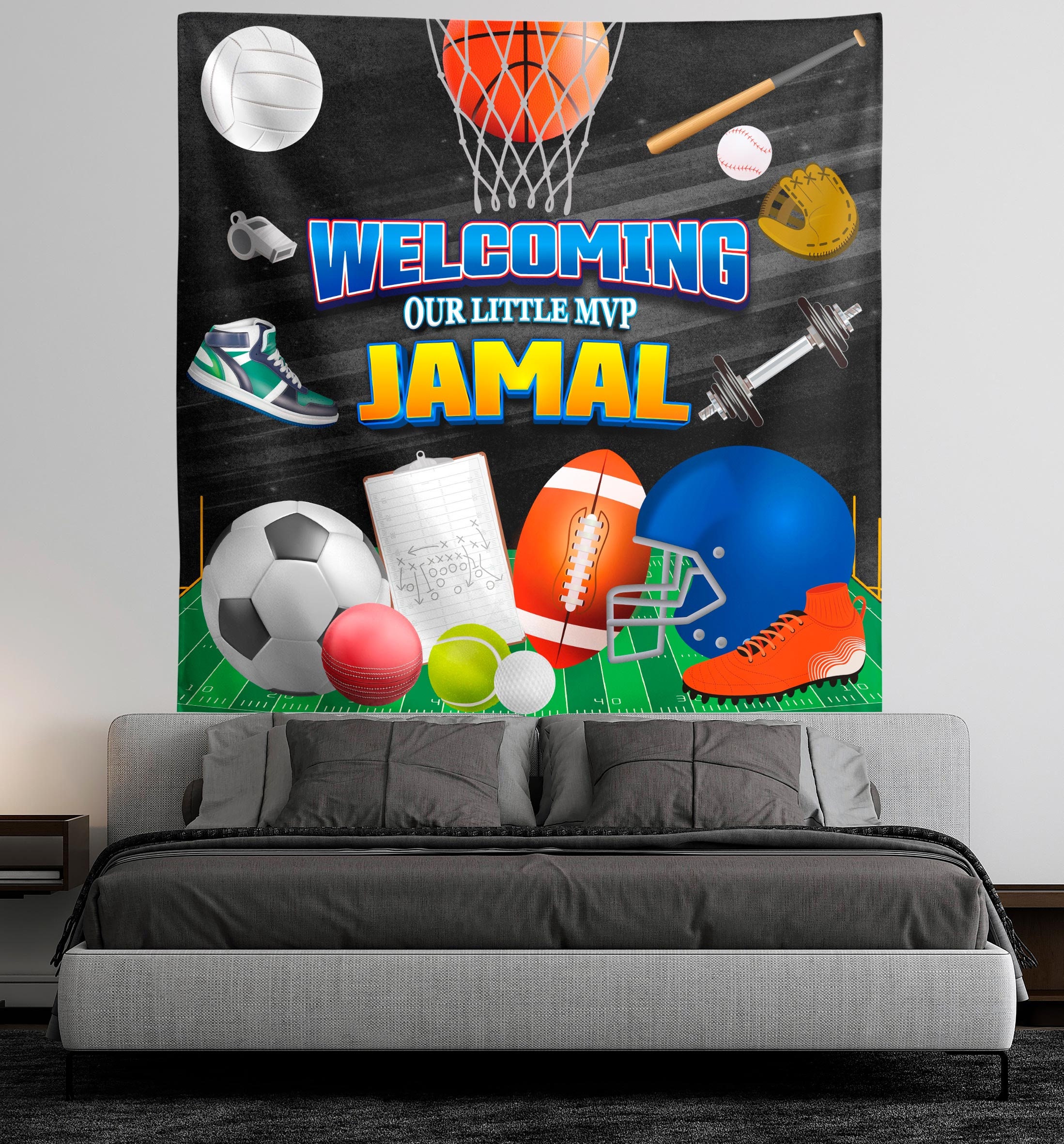 Sports Baby Shower Backdrop Sports Theme Banner Basketball Tapestry ...