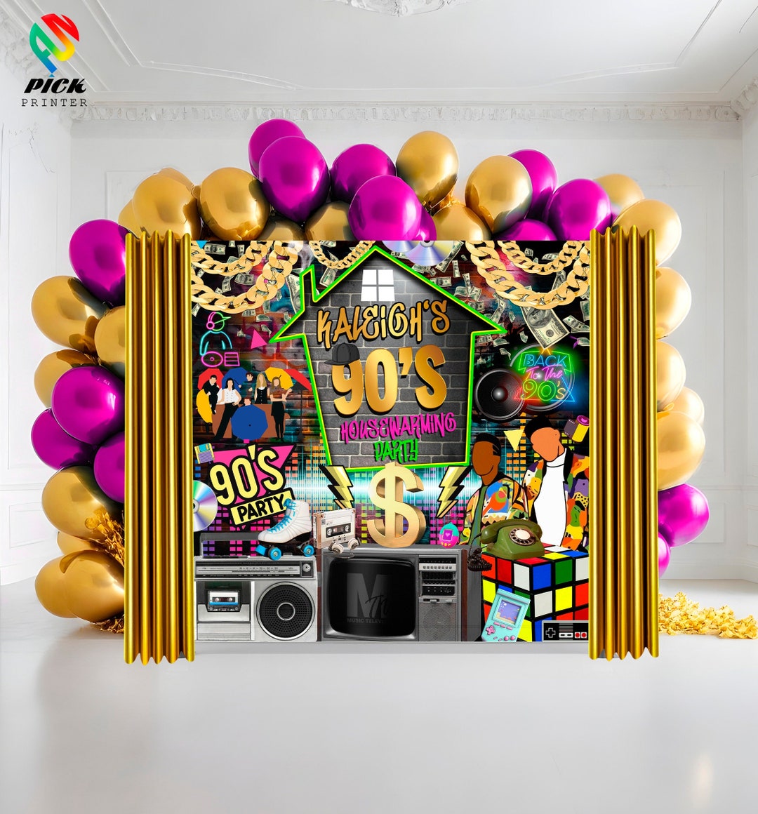 90s Theme Party Backdrop: Vinyl Throwback Banner - Etsy
