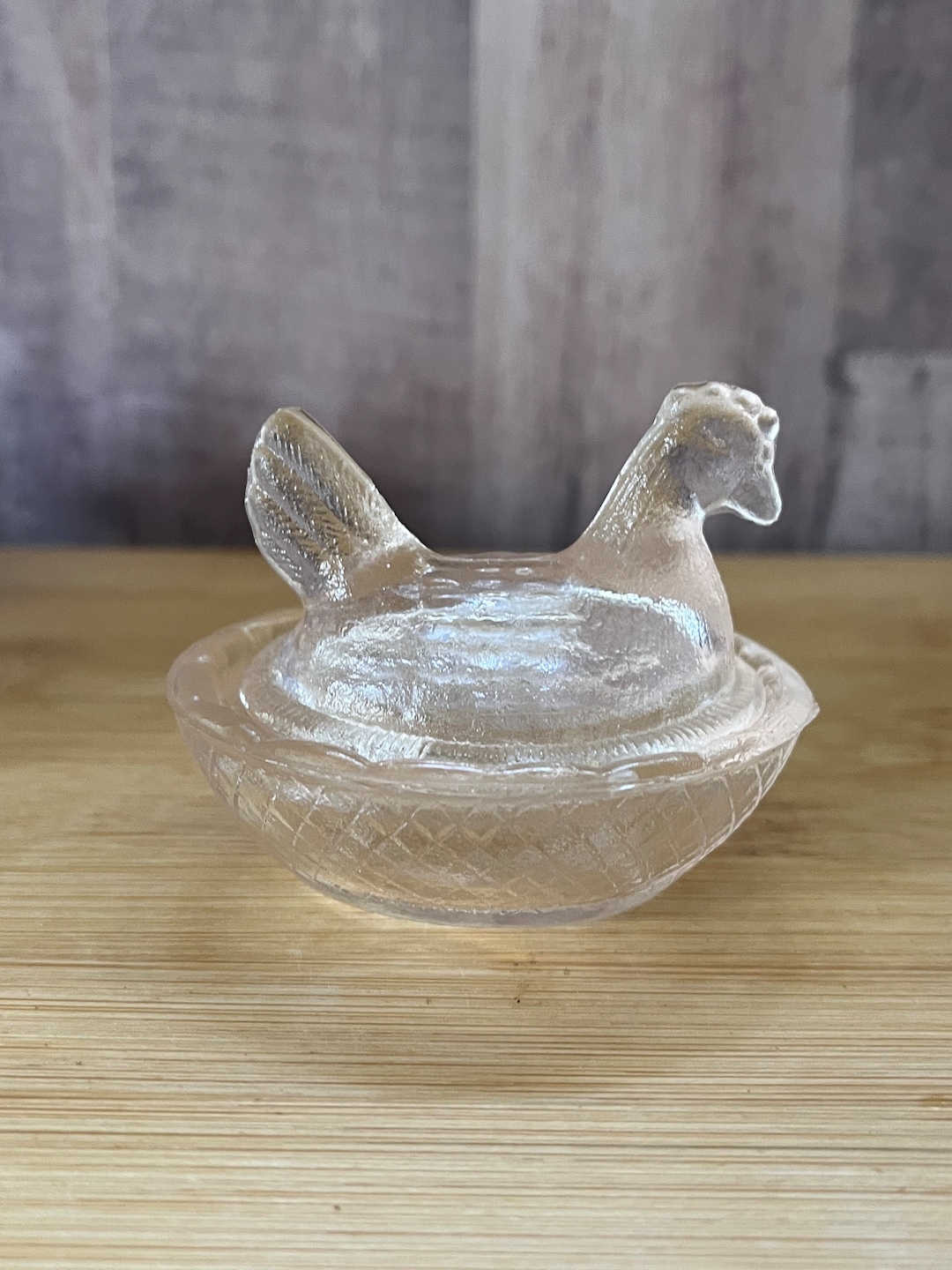 Vintage Light Pale Pink Miniature Glass Hen on a Nest, Approximately 2. ...