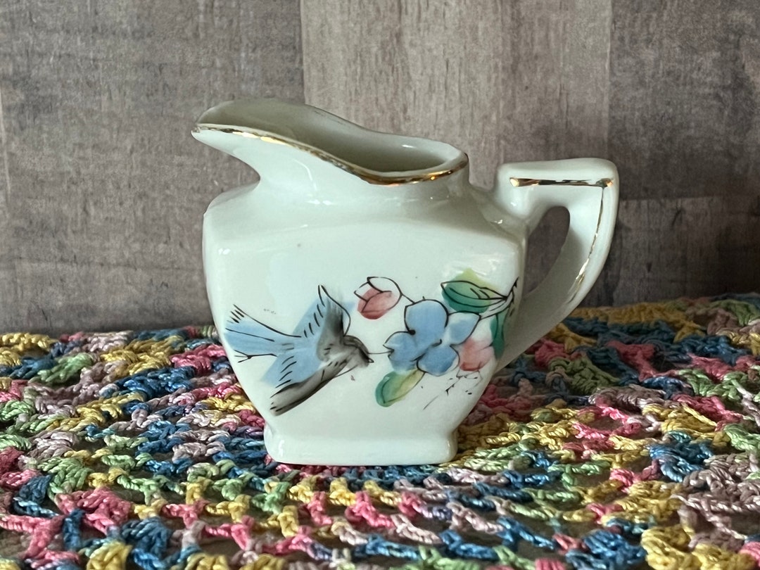 Small Vintage Bluebird and Flowers Pitcher With Gold-tone - Etsy