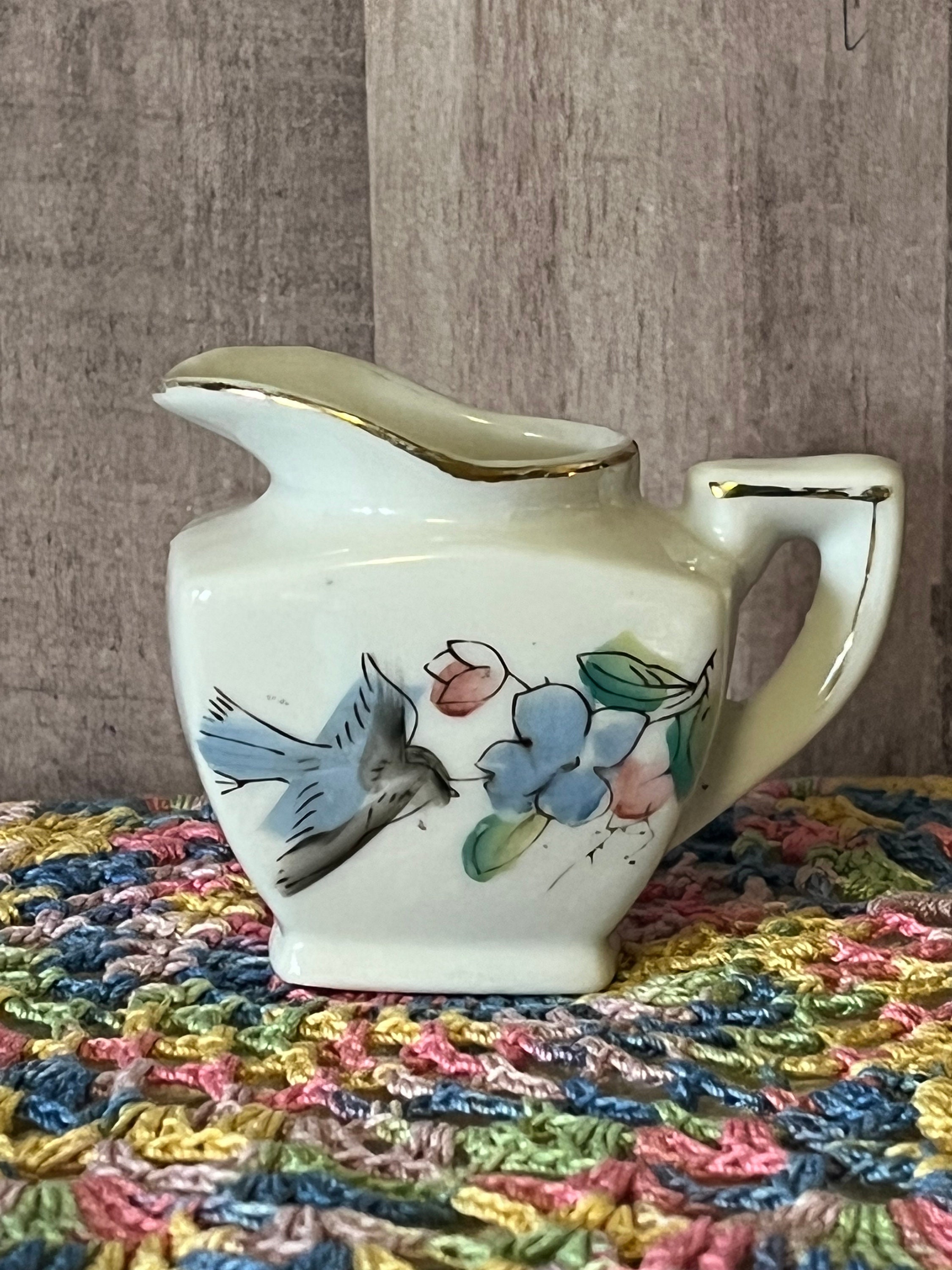 Small Vintage Bluebird and Flowers Pitcher With Gold-tone - Etsy