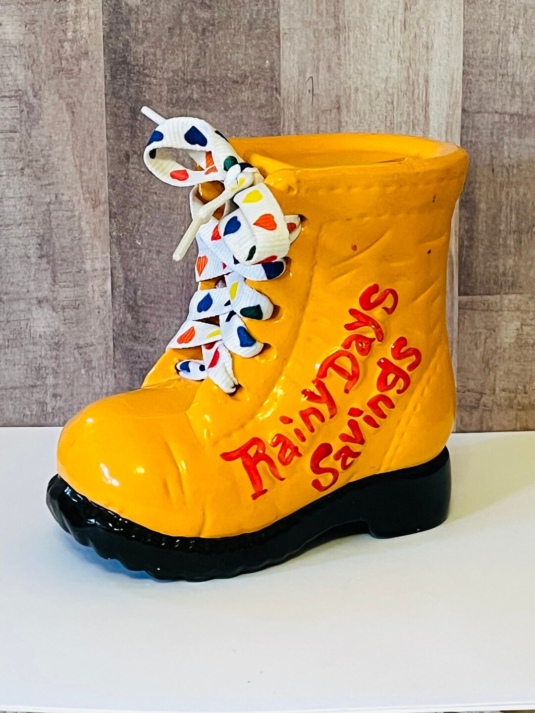 Cute Colorful Vintage Rainy Day Savings Boot Shaped Coin Bank With ...