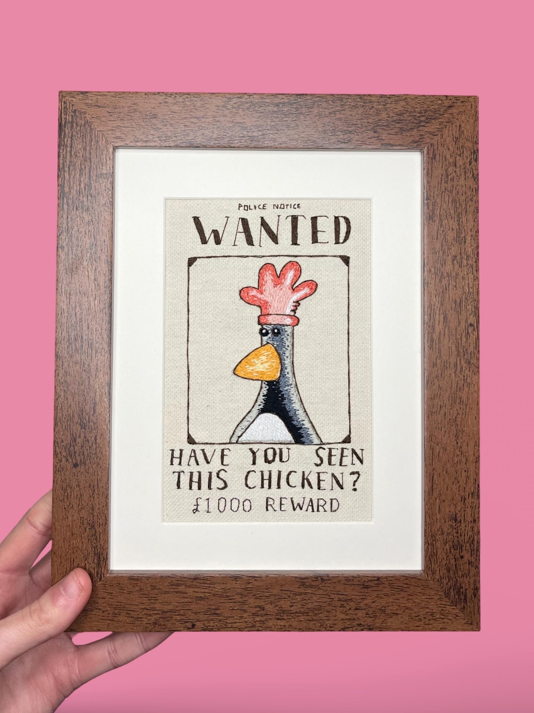 Feathers Mcgraw Wallace and Gromit Hand Embroidered Wanted Poster ...