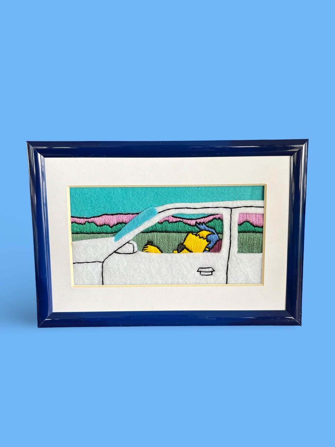 The Simpsons Bart Driving Embroidery - Blue Frame - Etsy