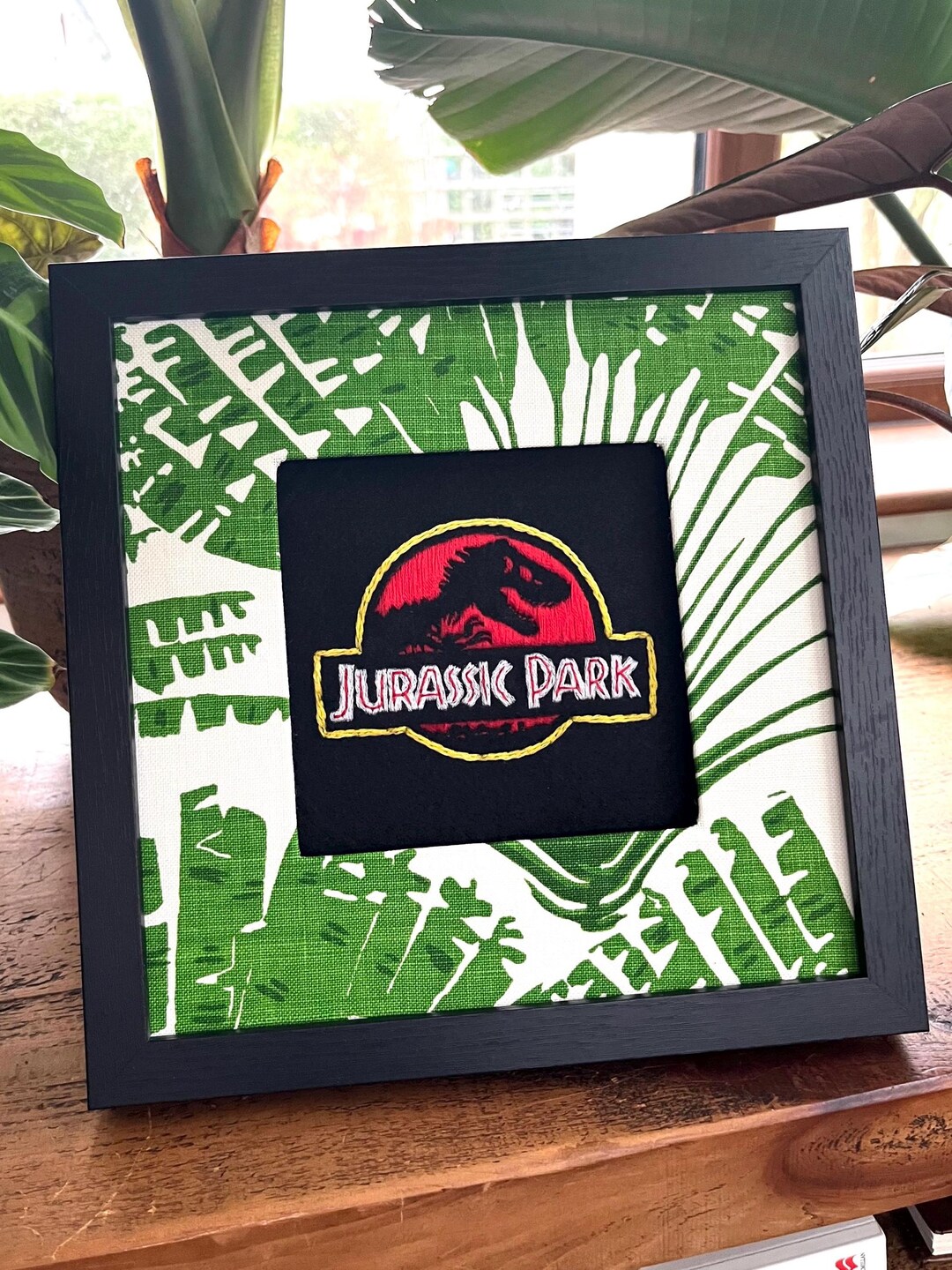 Jurassic Park Logo Hand Embroidered Wall Art in Black Box Frame - Etsy