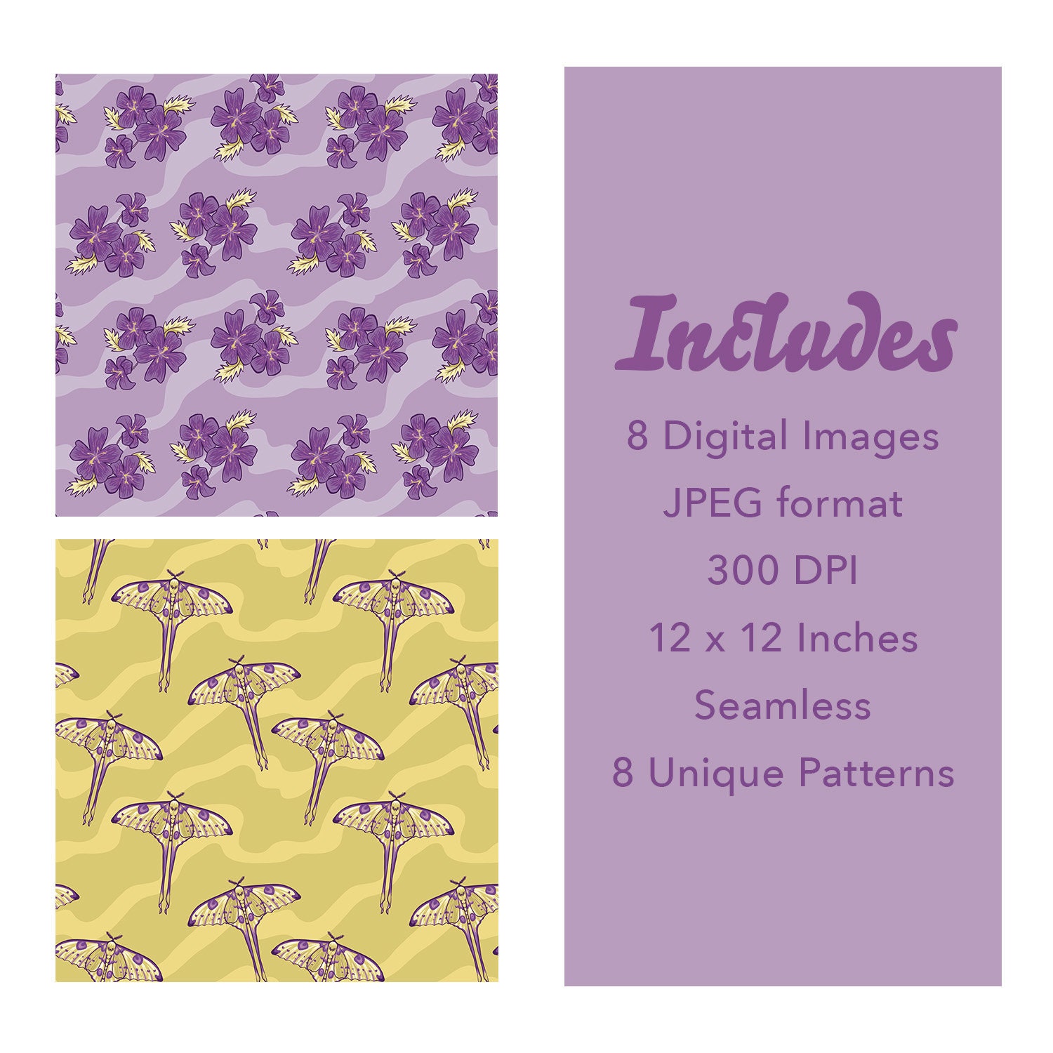 Comet Moth Lover Digital Paper Set, Seamless Textures, Moth Pattern ...