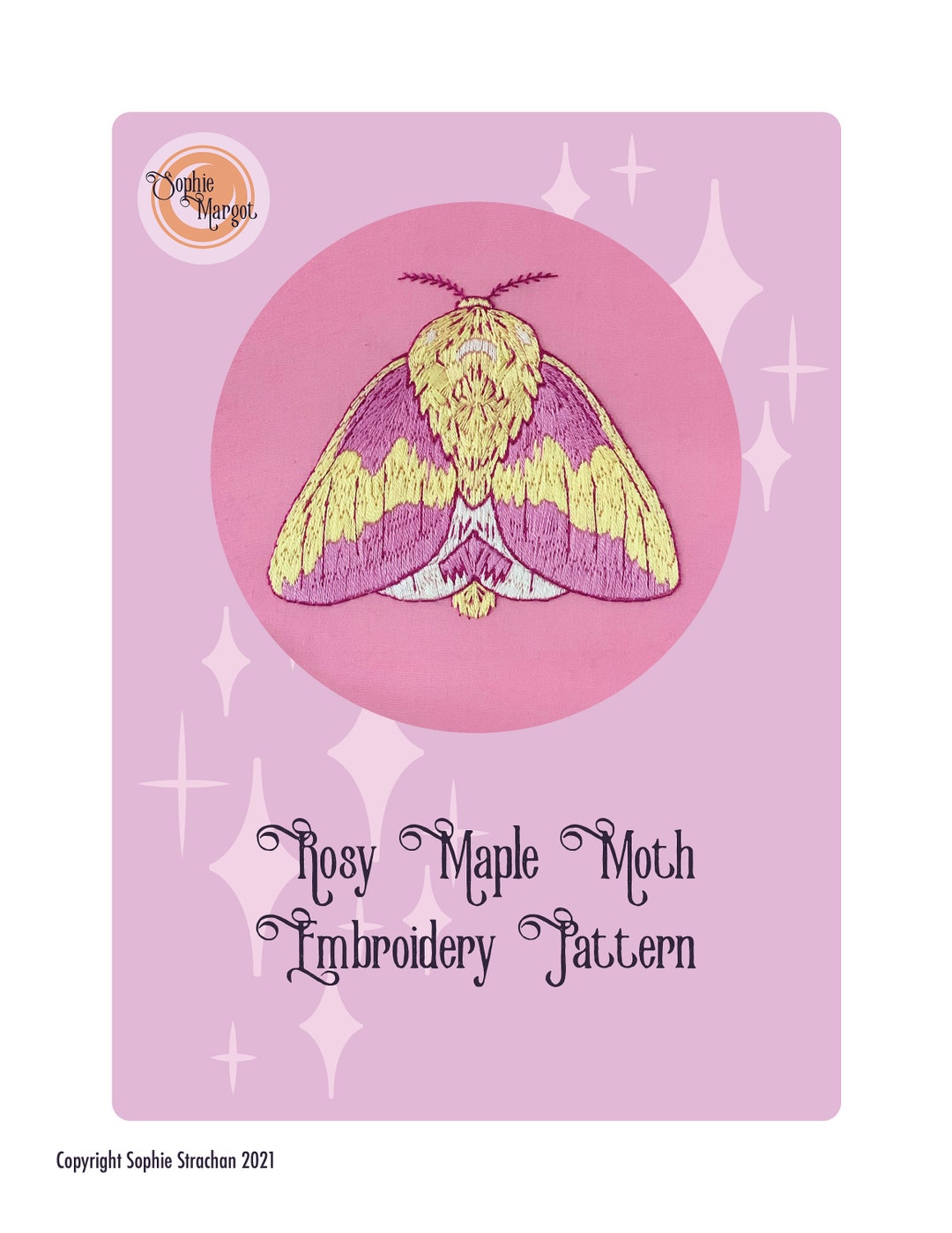 Rosy Maple Moth DIY Embroidery Design Pdf - Needlepoint Pattern ...