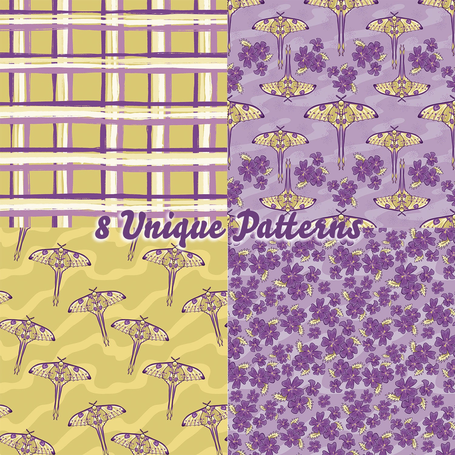 Comet Moth Lover Digital Paper Set, Seamless Textures, Moth Pattern ...