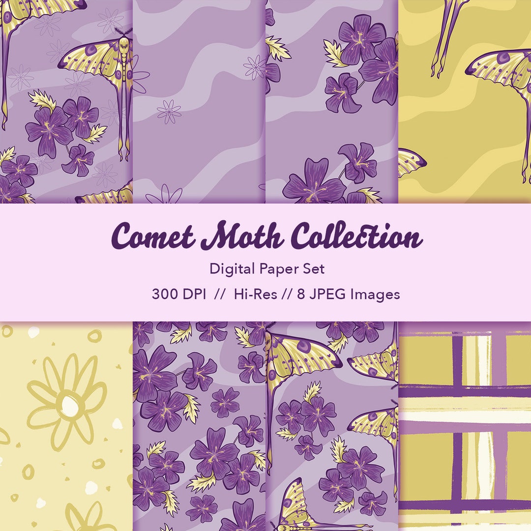 Comet Moth Lover Digital Paper Set, Seamless Textures, Moth Pattern ...