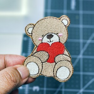 Embroidered Bear With Heart Patch. Iron on Bear Patch. Cute Brown Bear ...