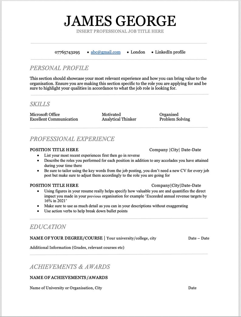 Professional ATS Friendly CV and Cover Letter Template Modern Resume ...