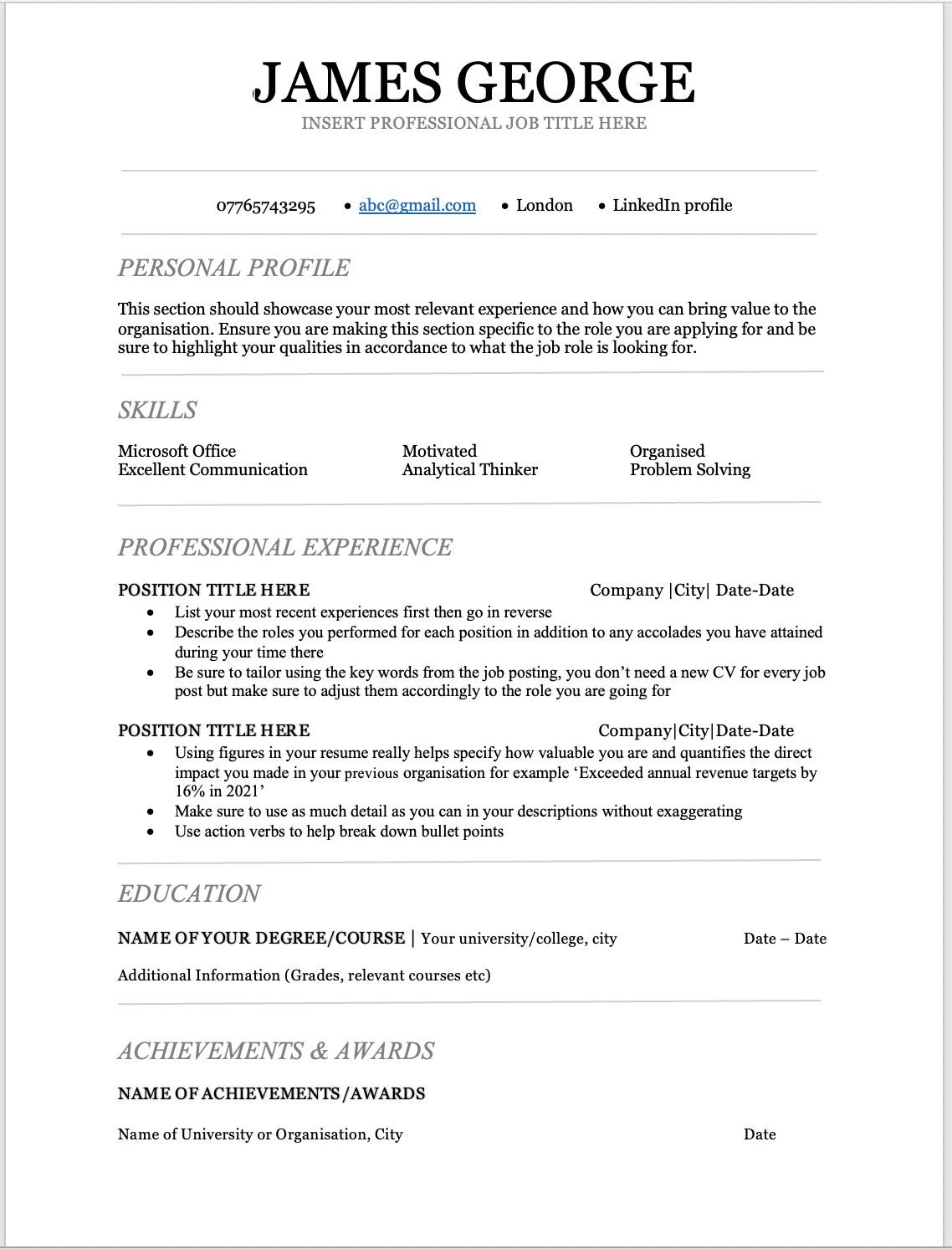 Professional ATS Friendly CV and Cover Letter Template Modern Resume ...