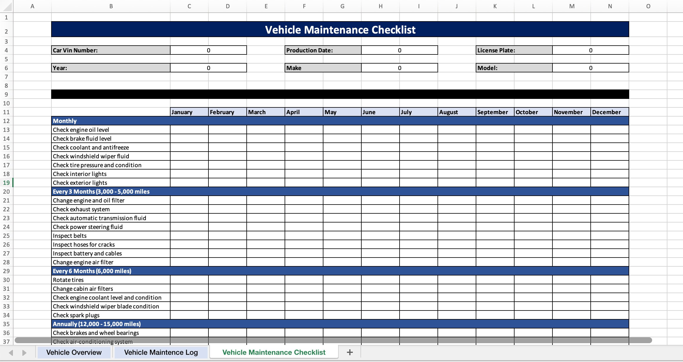 Vehicle Maintenance Checklist and Log excel - Etsy