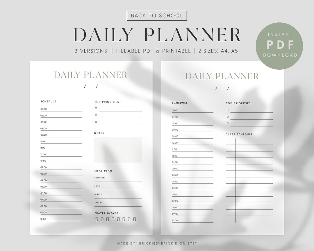 Daily Digital Planner, Daily Printable Planner, Back to School Planner ...