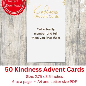 50 Kindness Advent Cards Instant Download, Advent Activities, Mindful ...