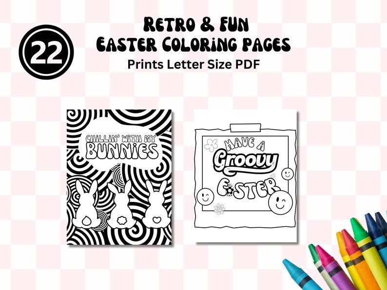 Retro Easter Printable Coloring Pages, Printable PDF Easter Party ...