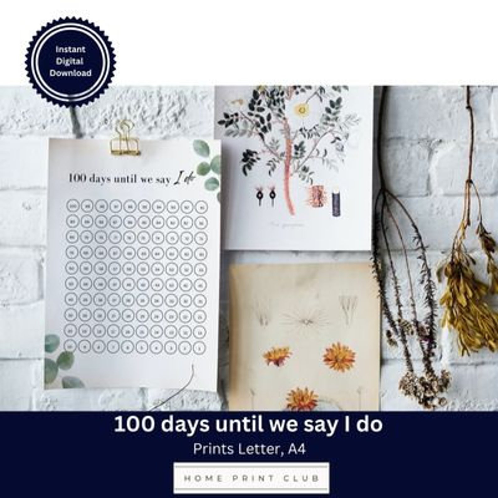 Wedding Countdown, 100 Days Until Wedding, Engagement Gift, 100 Day ...