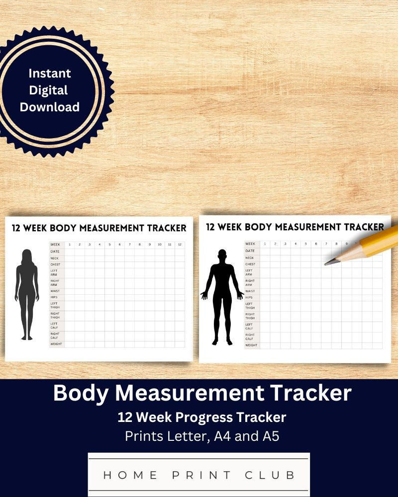 Body Measurement Tracker, Printable Body Measurement Chart, Male and ...
