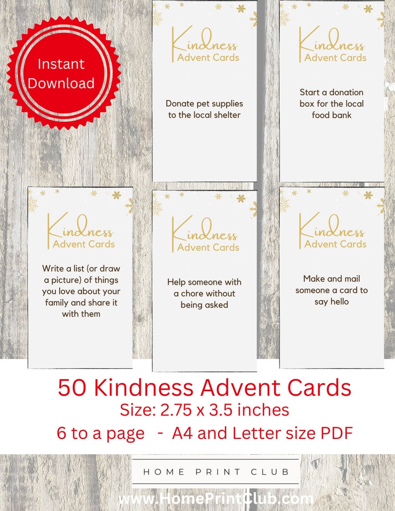 50 Kindness Advent Cards Instant Download, Advent Activities, Mindful ...