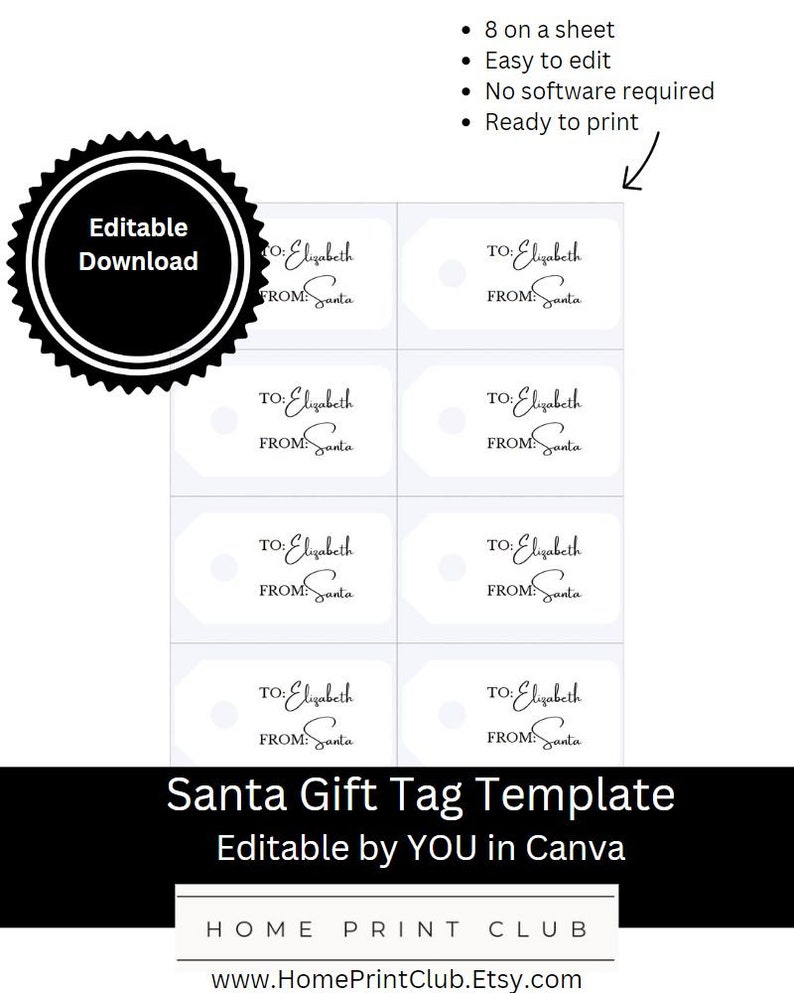 Editable Santa Gift Tag Template, Custom Santa Gift Tags Printable ...