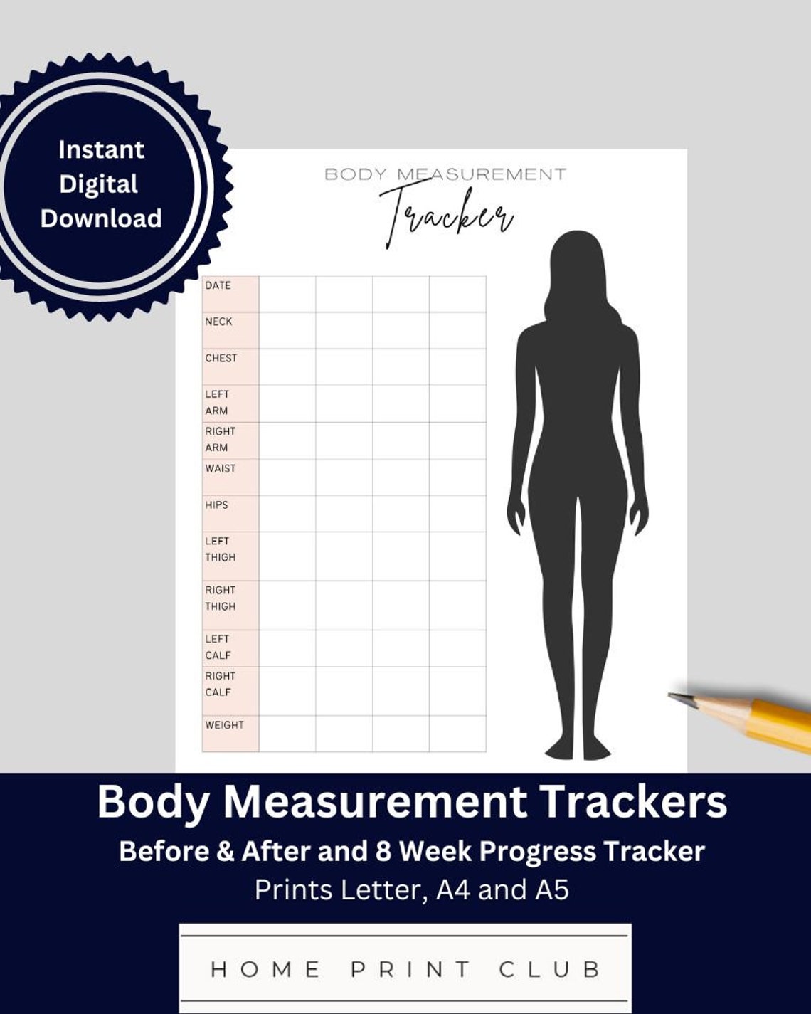 Body Measurement Tracker, Printable Body Measurement Chart, Male and ...