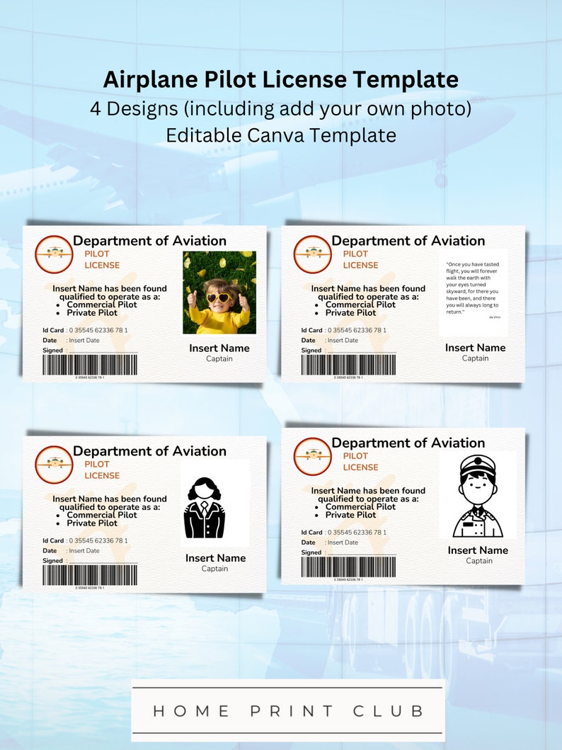 Airline Pilot License Template, Airplane Birthday Party Decorations and ...