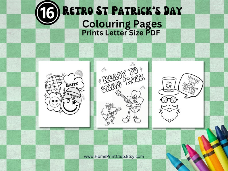 16 Retro St. Patrick's Day Coloring Pages Instant Download, St. Patrick ...