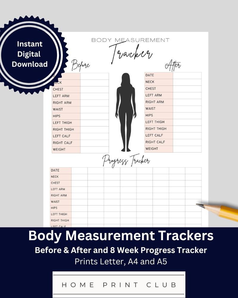 Body Measurement Tracker, Printable Body Measurement Chart, Male and ...