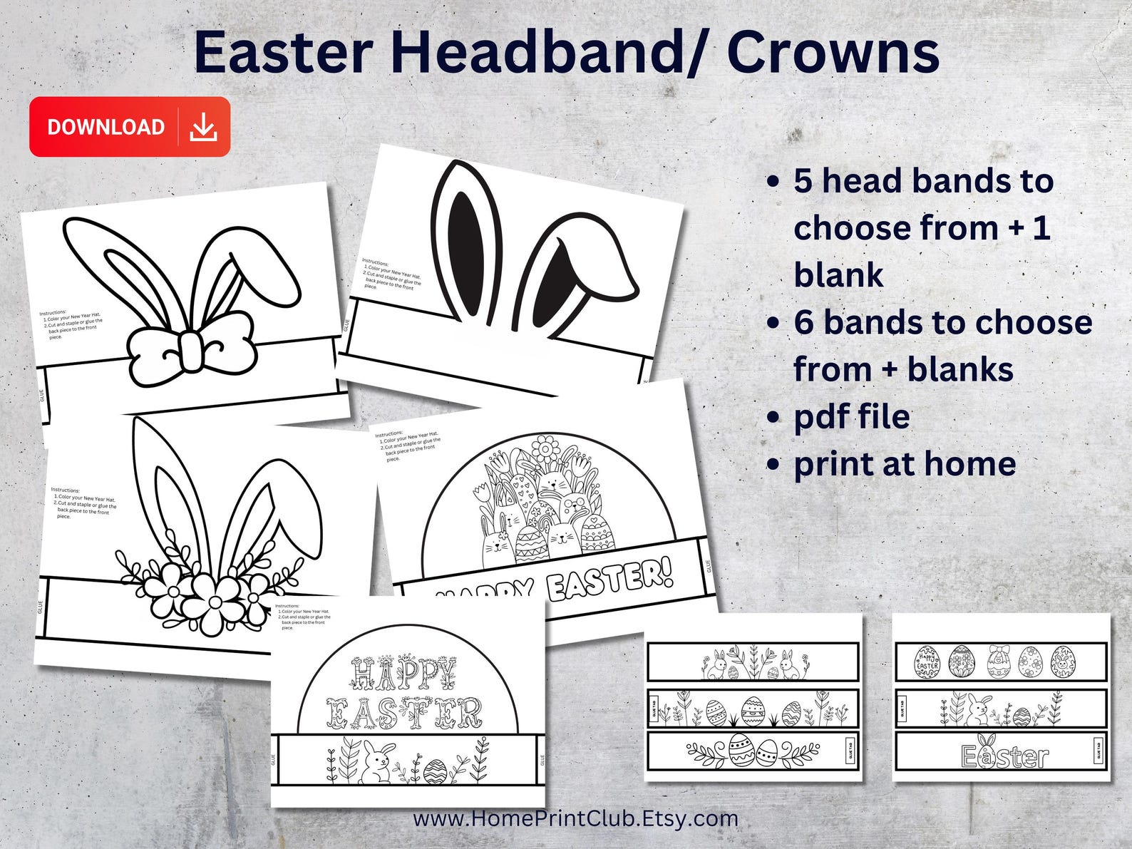 Easter Bunny Printable Party Crown Hats, Printable Easter Headband Hat ...