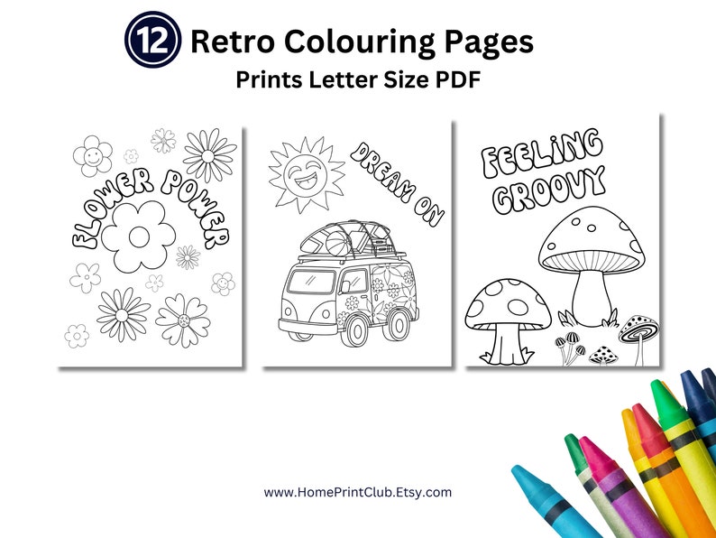 12 Retro Adult Instant Download Coloring Pages , 60s and 70s Retro ...