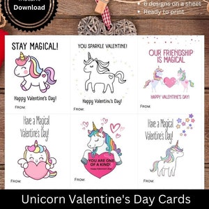Unicorn Valentine's Day Printable Cards for Classroom, Kids Valentine's ...
