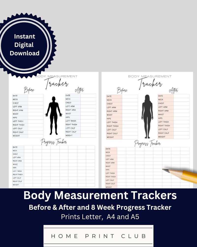 Body Measurement Tracker, Printable Body Measurement Chart, Male and ...